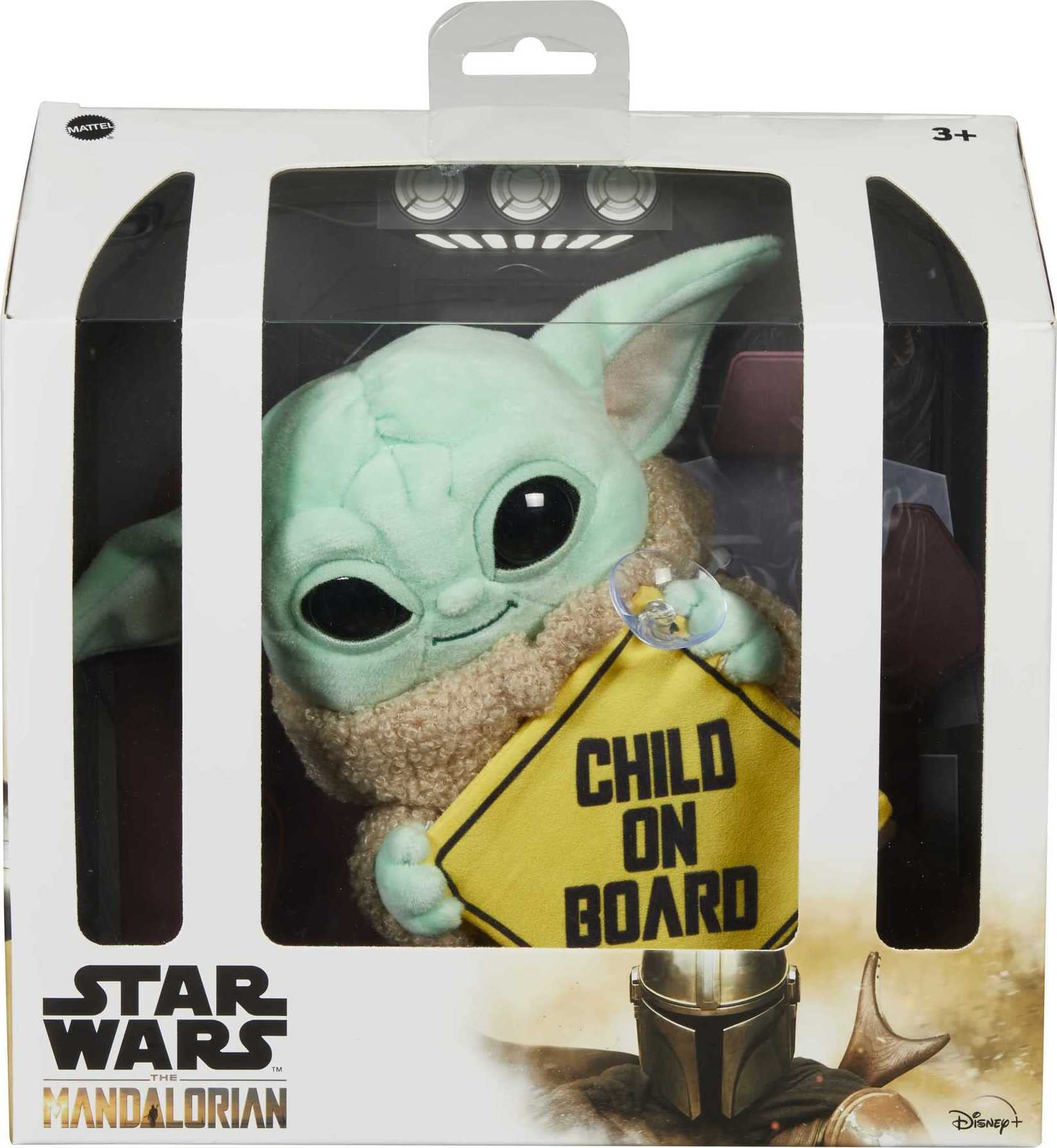 Star Wars Grogu Plush “Child on Board” Sign +Toy, 8-in Character from The Mandalorian, Soft, Collectible Cuddle Toy & Automobile Signage