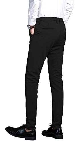 Plaid&Plain Men's Stretch Dress Pants Slim Fit Skinny Suit Pants 7101 Black 31W28L