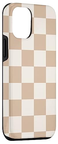 iPhone 14 Pro Light Beige Brown Checkered Aesthetic Big Tan Checkerboard Case