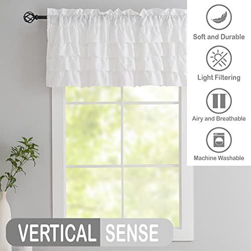 WestWeir White Ruffle Kitchen Valances for Windows- Valance Curtain for Living Room,Farmhouse Decor 50 w x 18 inch Length 1 Panel