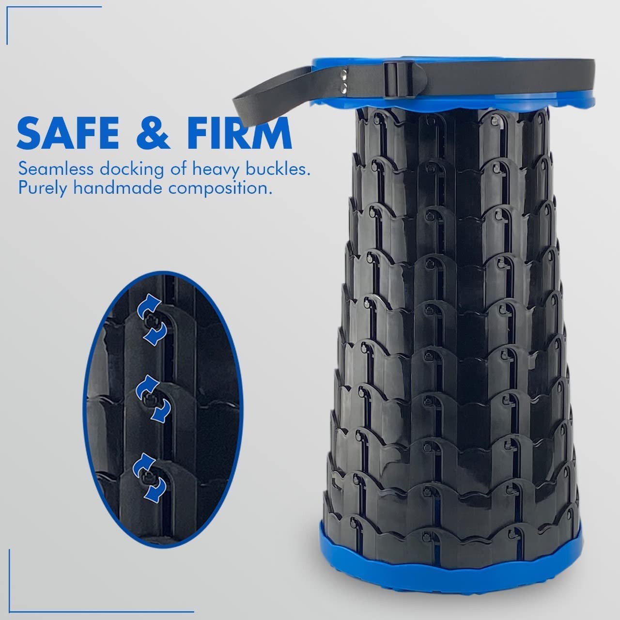 Daanphe Blue Upgraded Portable Folding Stool for Adults, Lightweight and Strudy Collapsible Stool, Retractable Telescoping seat with Adjustable Strap and Used for Camping, Fishing, Hunting, and BBQ.