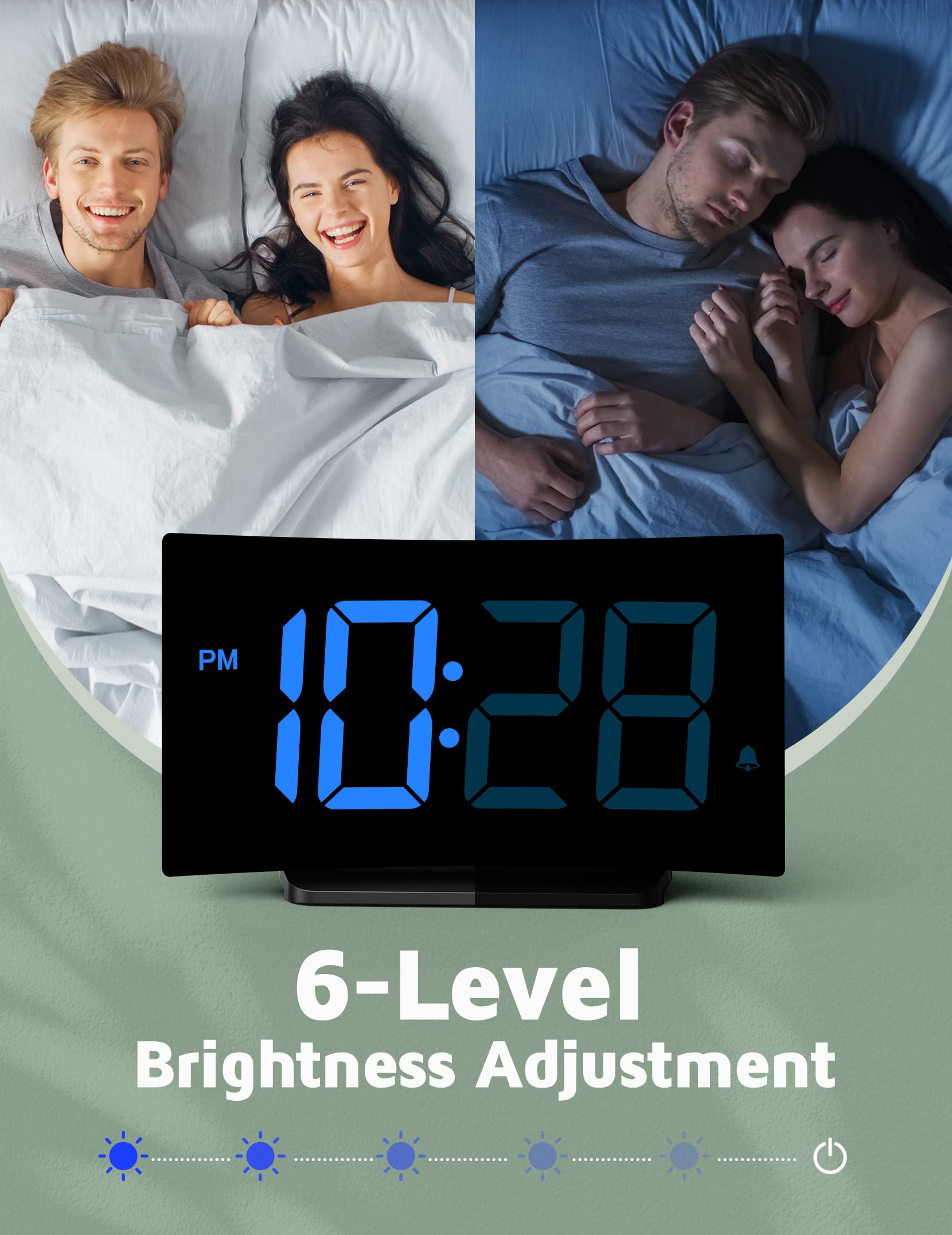 Digital Clocks for Bedrooms, 6-Level Brightness and Large Display, Adjustable Alarm Volume and 3 Ringtones Alarm Clock, 9 MINS Snooze & 12/24H Format, Easy to Use Bedside Clock for Seniors Elders Kids