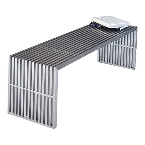 Pangea Home Lux Rectangular Modern Brushed Steel Metal Bench in Silver