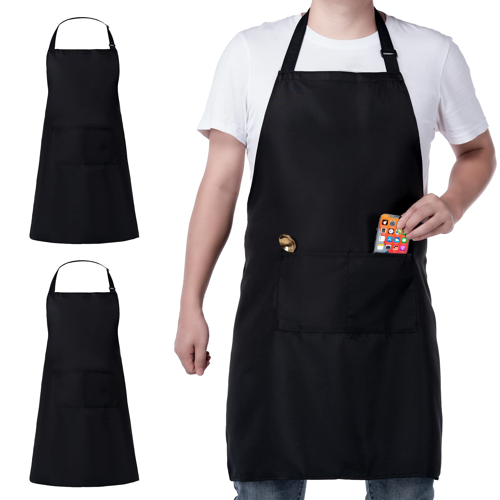 Honmein Apron,2 PCS Waterproof Kitchen Aprons for Women and Men with Pockets, Adjustable Apron for Chef and Server.