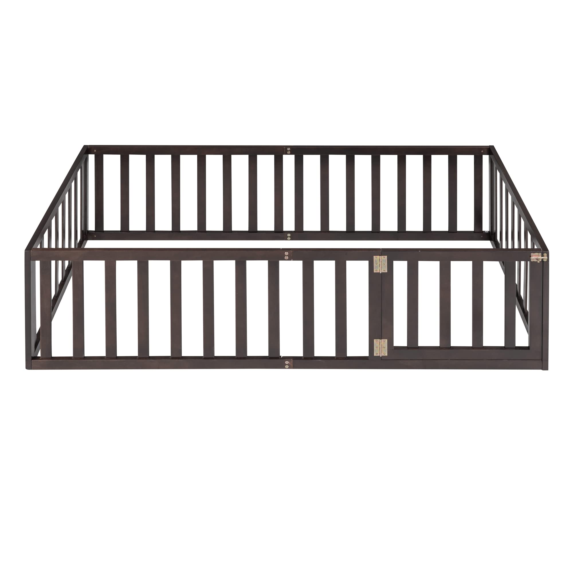 LZ LEISURE ZONE Twin Size Platform Bed with Fence, Solid Wood Floor Bed Frame with Door, Twin Size Daybed Fram, Espresso