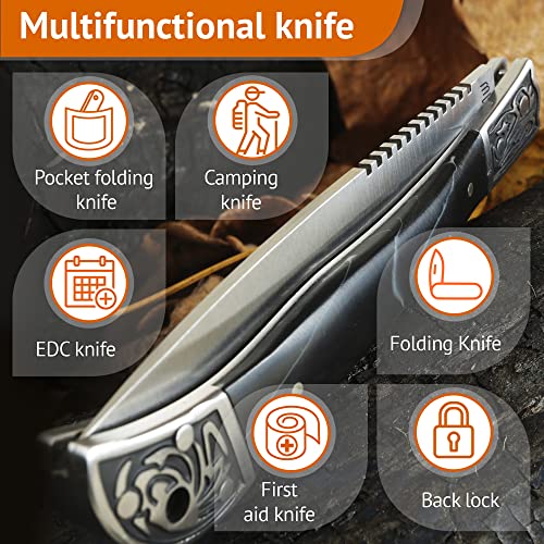 Grand Way Bundle of 2 Items - Pocket Knife for Men - Folding Knofe - EDC Fold Knives - Sharp Blade Knifes - Tactical Knofe - Camping Hunting Hiking Fishing EDC Survival Knife Gifts for Men