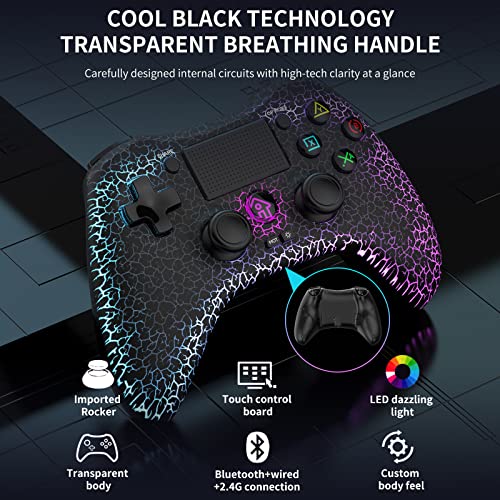 RALAN Wireless Controller with 8 Color Adjustable LED Lighting Compatible with PS4 Pro/PS4 Slim/PS3/PC/IOS/Nintendo Switch/PS4 Controller Dualshock 4, with Headphone Jack for FPS Game (Black)