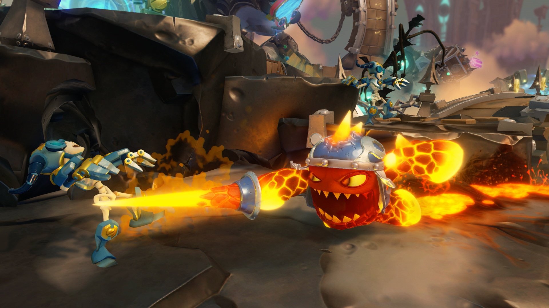 Skylanders Superchargers characters figures with bonus micro comic bundle. Birthday Bash Big Bubble Pop Fizz, Lava Lance Eruptor, Sky Slicer, Splat, Big Bubble Pop Fizz and Elite Zook.
