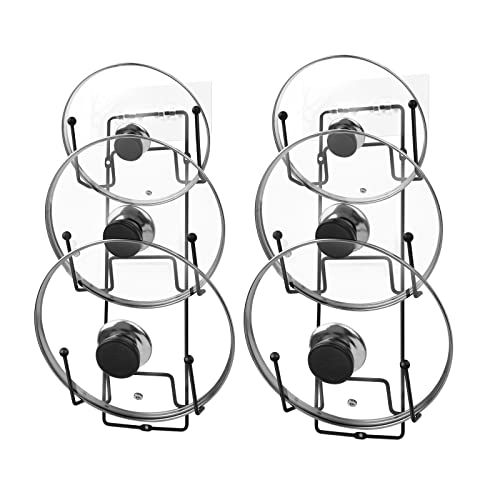 TXINBT 2-Pack Pot Lid Organizer,6 Tier pot lid rack,lid storage organizer for cabinet,Lid holders inside cabinet,Pot lid organizer for cabinet door.(Black