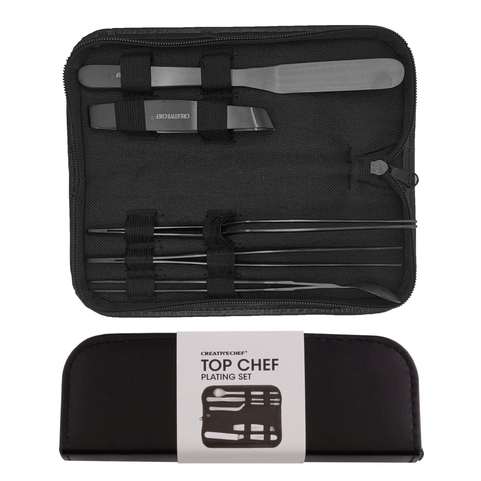 CREATIVECHEF Professional Chef Plating Kit, 5 Piece Culinary Plating Set, Black, Stainless Steel (5 Piece, Black)
