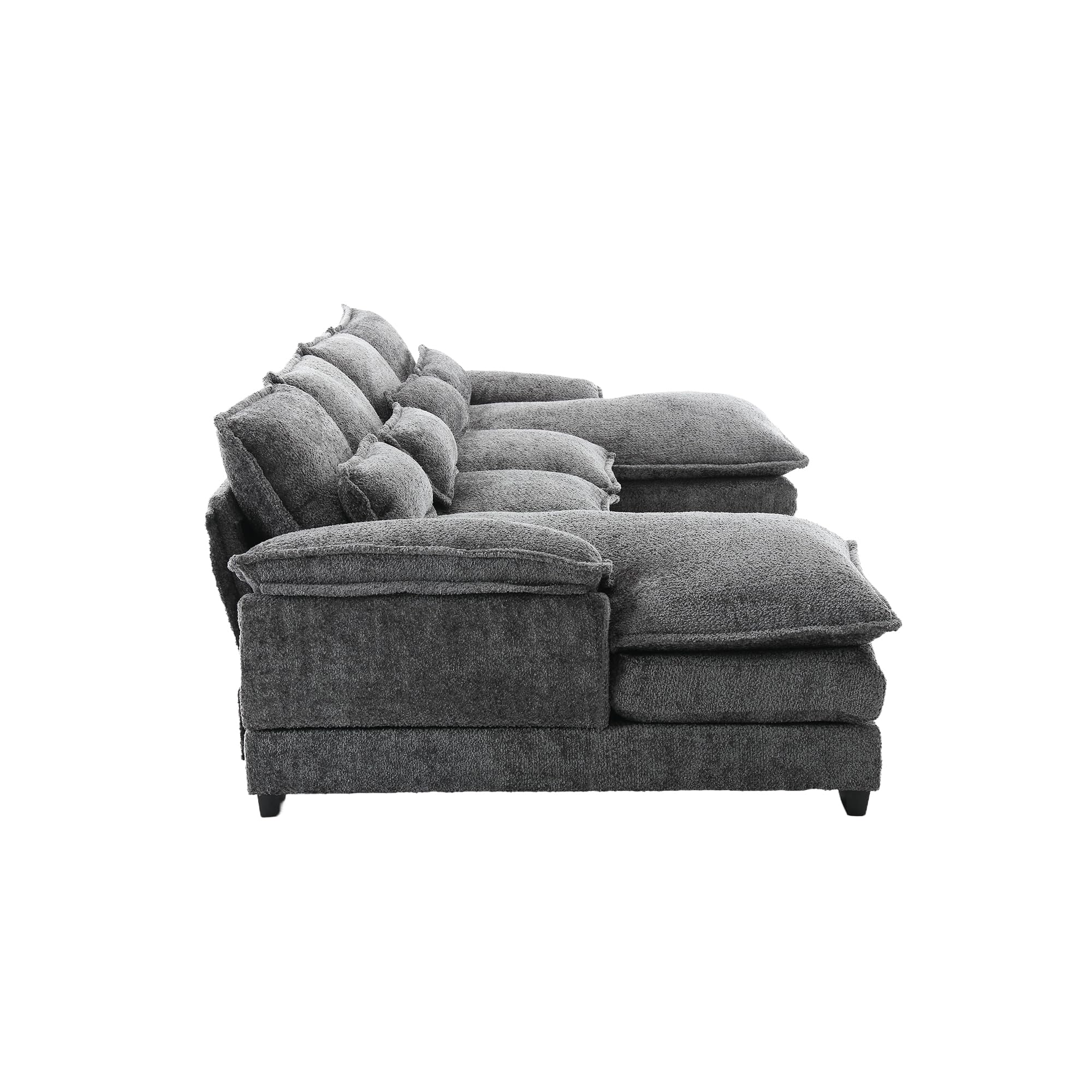 Lakifun Convertible Sectional Sofa, Chenille Fabric U Shaped Couch 4 Seat Sofa with Double Chaises for Living Room, Grey