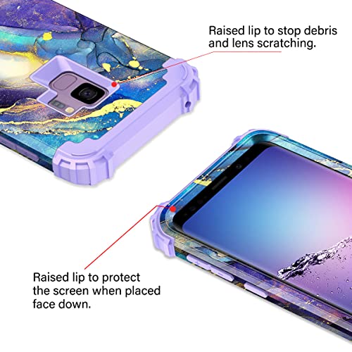 Rancase for Galaxy S9 Case,Three Layer Heavy Duty Shockproof Protection Hard Plastic Bumper +Soft Silicone Rubber Protective Case for Samsung Galaxy S9,Purple