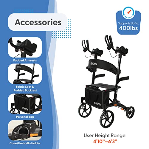 So Lite Glide Backsaver Rollator Walker - Upright Walkers for Seniors with Seat and Armrest - Stand Up Rolling Walker (Black)