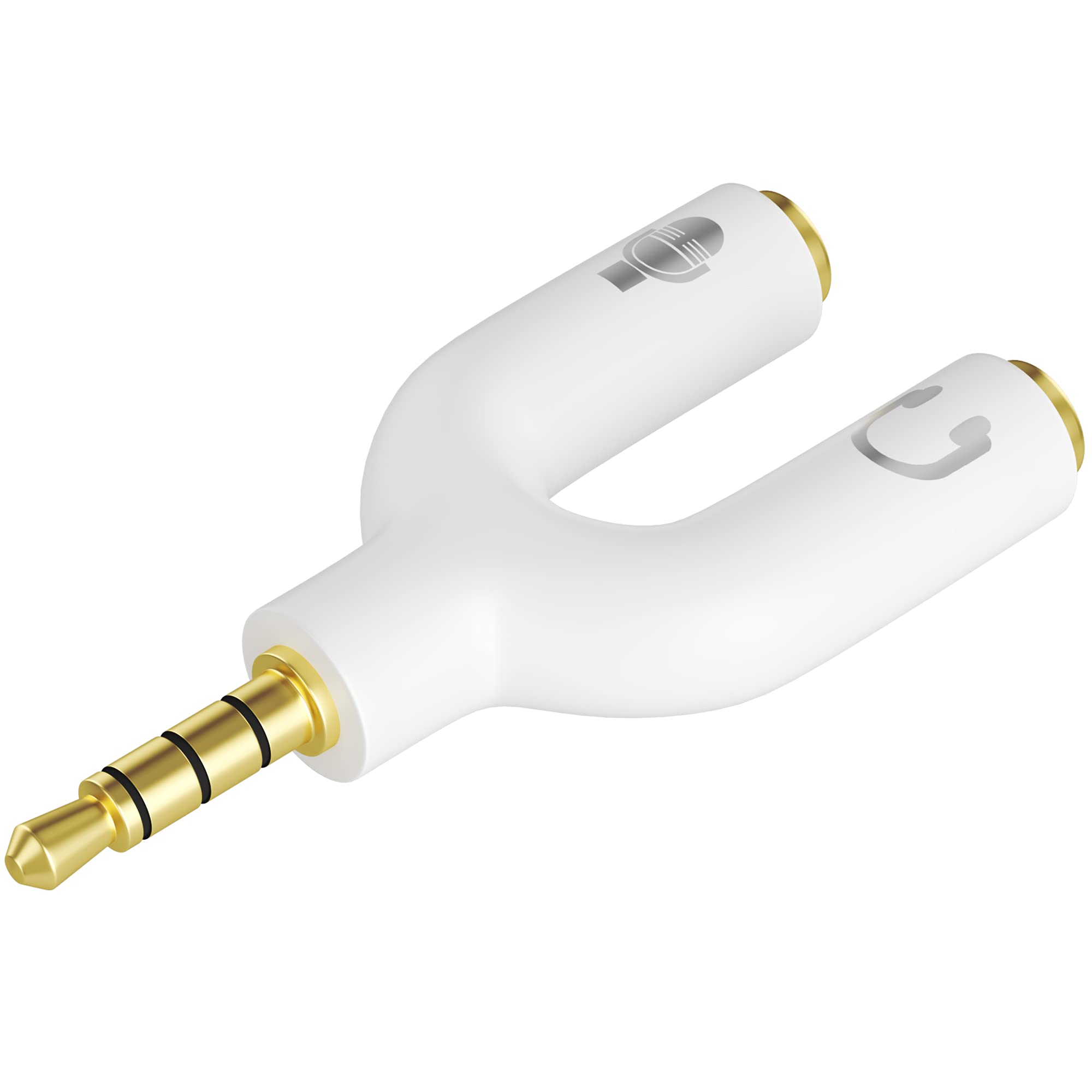 D & K Exclusives [2-Pack] Headphone Splitter Adapter, 3.5mm Male to 2 Port 3.5mm Female Y Jack Splitter for Audio Stereo and MIC, Headset to PC Adapter for Phones, Computers, MP3, Tablet (White)
