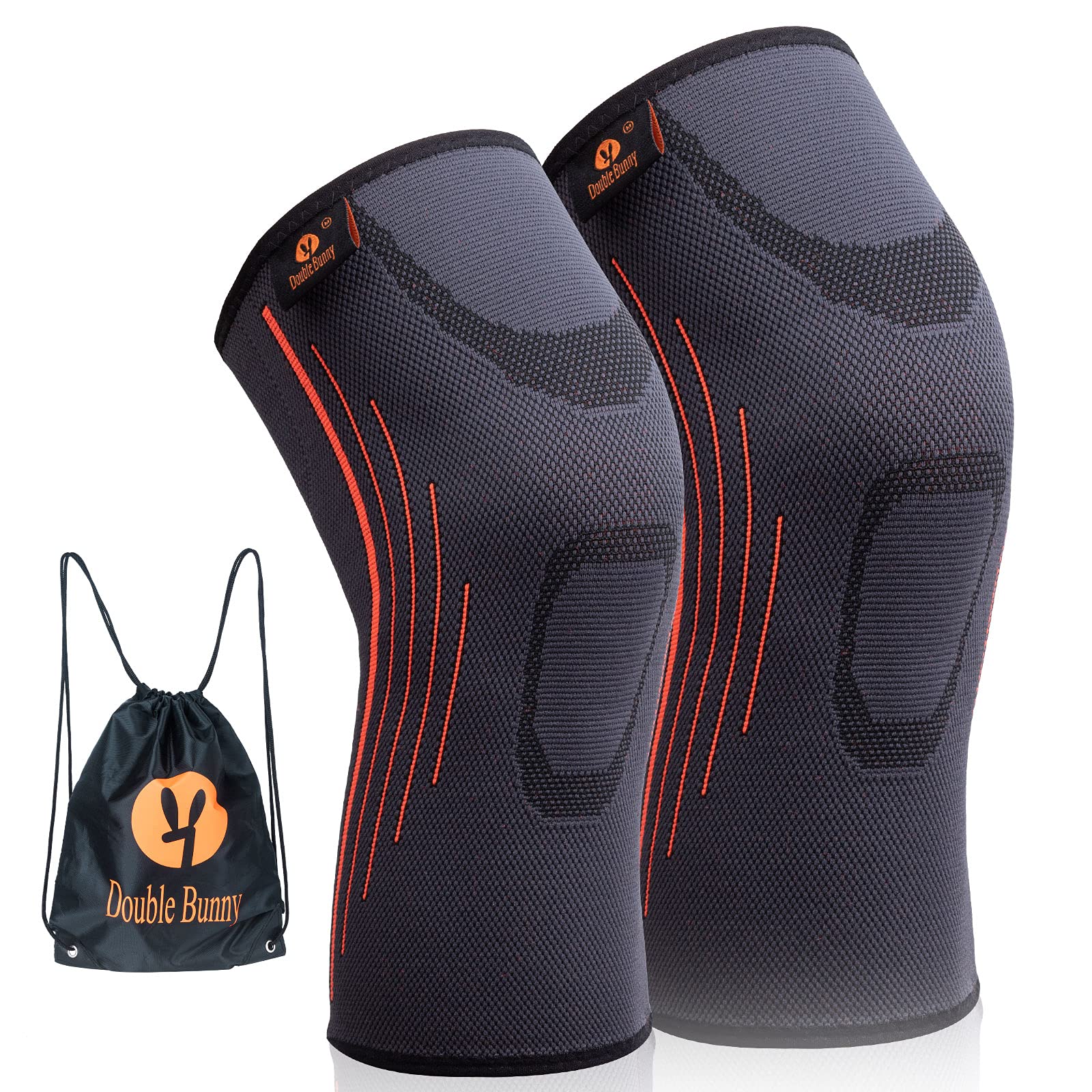 Double Bunny 2 Pack Professional Knee Pads Knee Compression Pads Medical Grade Knee Pads for Running, Meniscus Tears, Arthritis, Joint Pain Relief, and Injury Recovery (Medium)