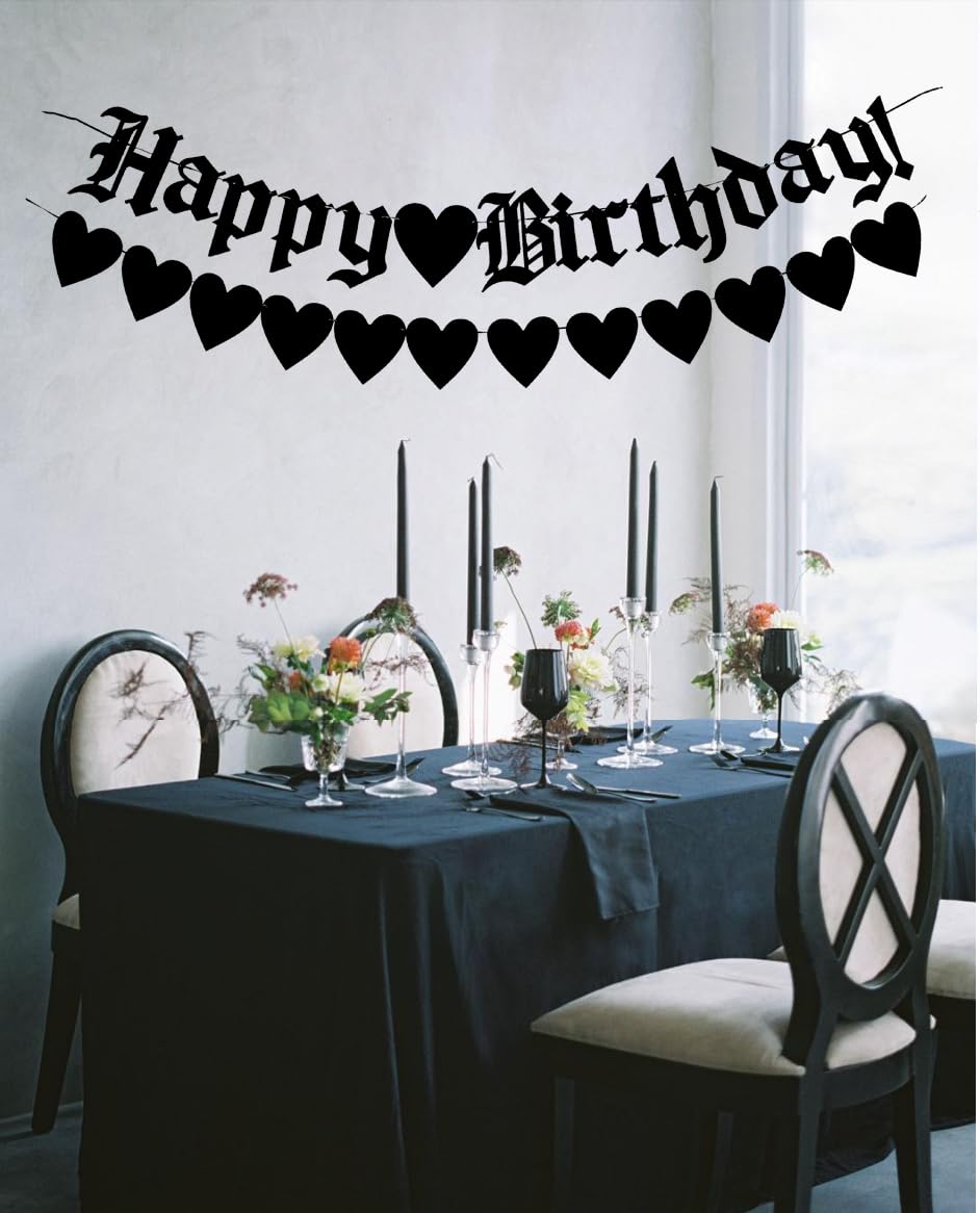 Gothic HAPPY BIRTHDAY Banner,Celebrate the occasion with this fun, quirky, alternative banner, Old English Gothic banners,for 20th 30th 40th Birthday