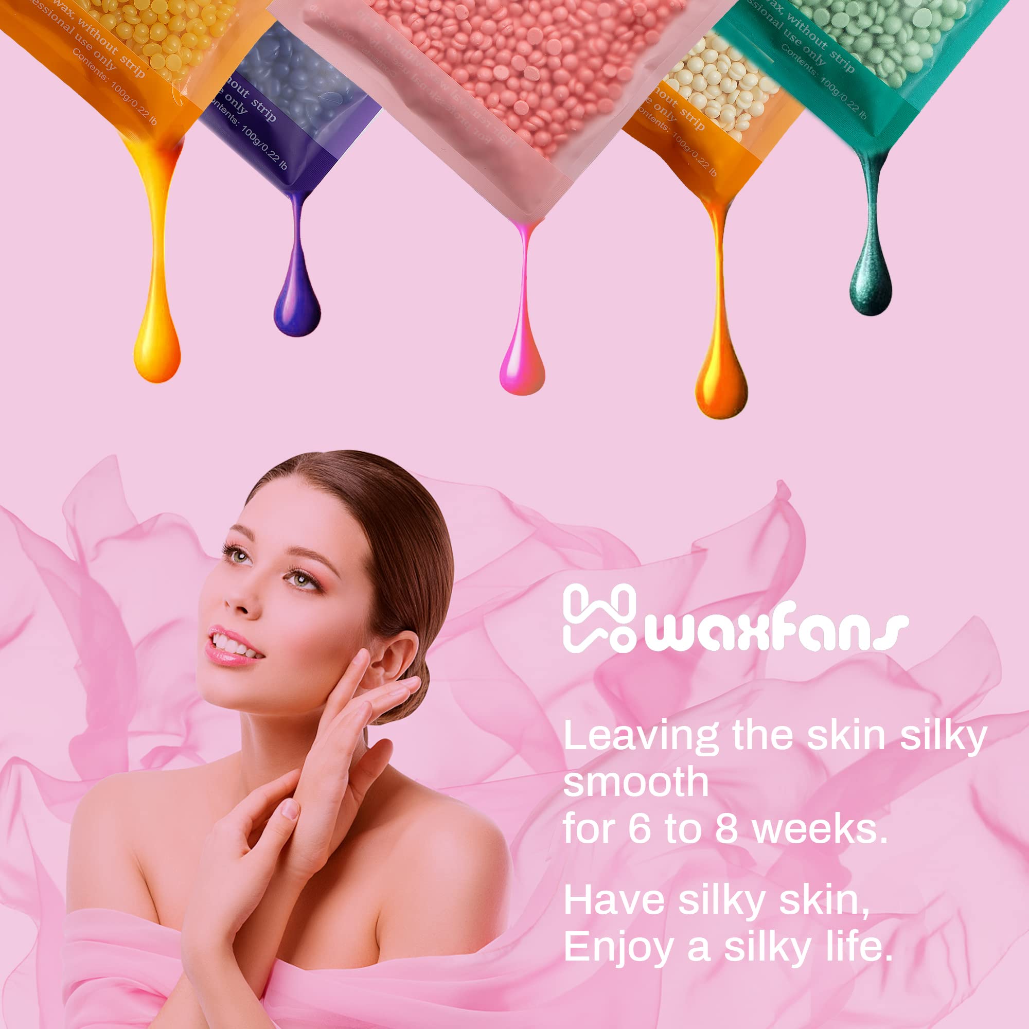 Hard Wax Beans 1.1lbs with 5 Packs,Waxfans Wax Beads for Hair Removal,Waxing Beans for Women and Men,at Home Waxing for Full Body,Include 10 Waxing Applicators and 5 Nose Waxing Sticks