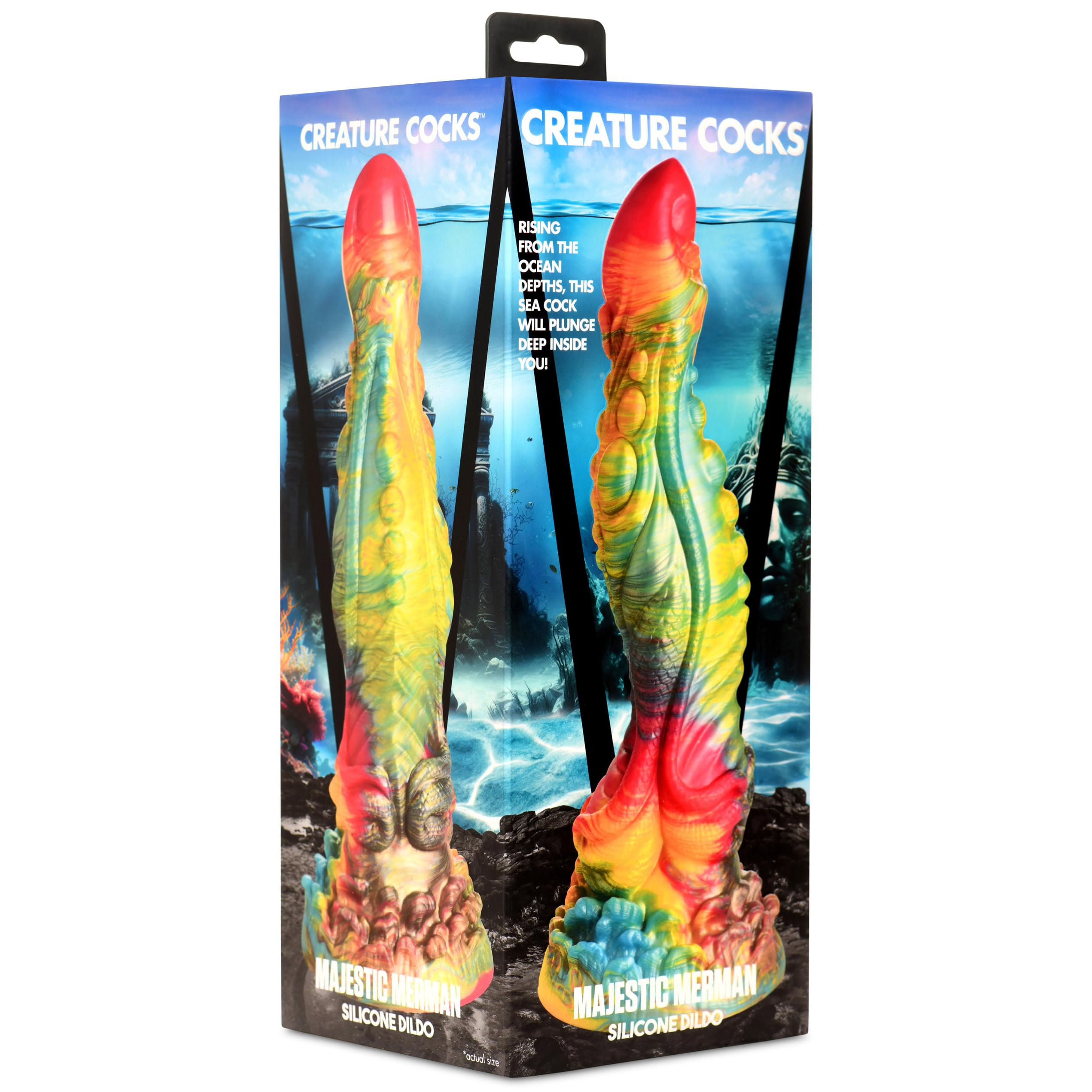 CREATURE COCKS Majestic Merman Silicone Dildo for Men, Women & Couples. Firm and Flexible, Strong Suction Base, Fantasy Dildo, Unique Texture. Premium Phthalate-free & Body-safe Silicone 1 Piece, Rain
