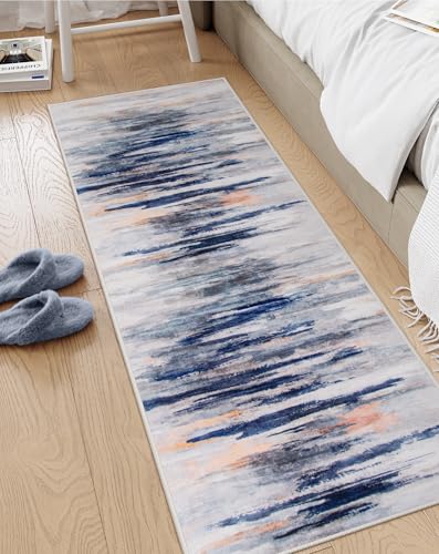 Lahome Abstract Kitchen Runner, 2X6 Soft Washable Runner Rug for Entryway Indoor Stain Resistant Laundry Room Runner, Modern Hallway Runner Rug Non-Slip Carpet Runner for Bedroom(2x6ft,Blue/Multi)
