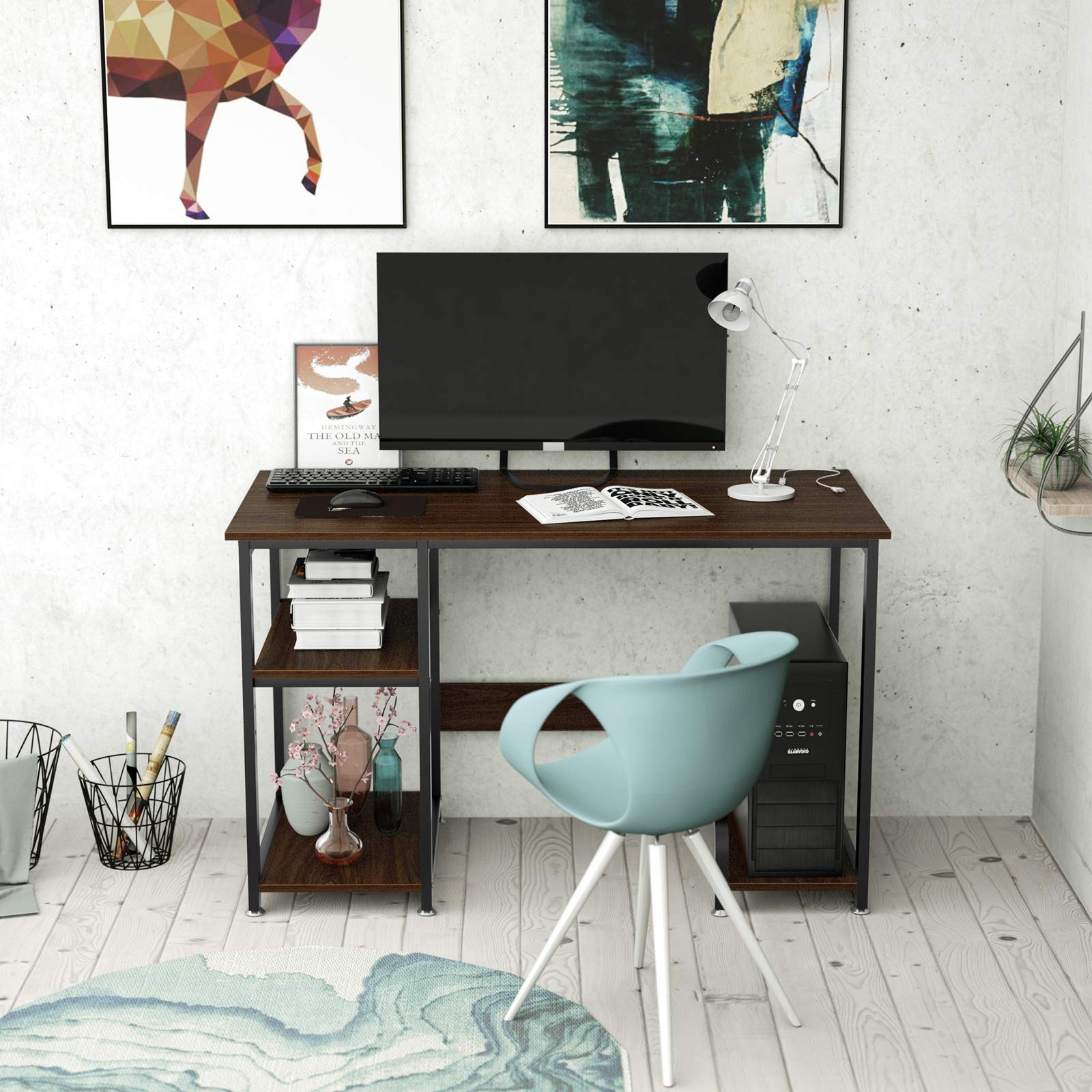 DEWEL L Shaped Desk Large Computer Gaming Desk Home Office Cornor Desk with Monitor Stand Study Writing Table Double Workstation for Home Small Space (51”+55”) L