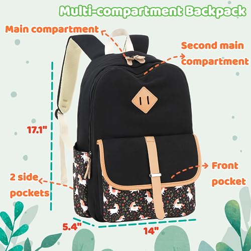 Leaper Women Striped Canvas Backpack Large Laptop Bag Girls Travel Shoulder Bag bag Daypack Black
