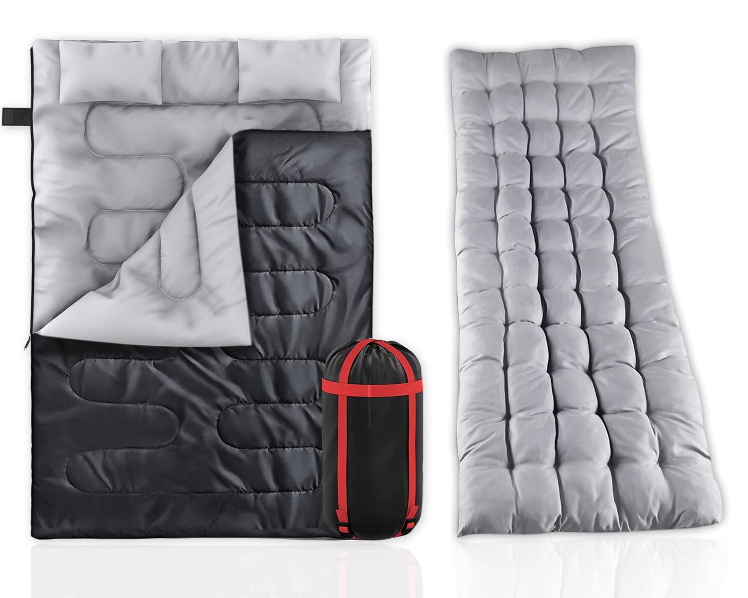 Double Camping Sleeping Bag with 2 Pillows by Zone Tech and Zone Tech Comfortable Outdoor Camping Cot Pads Mattress