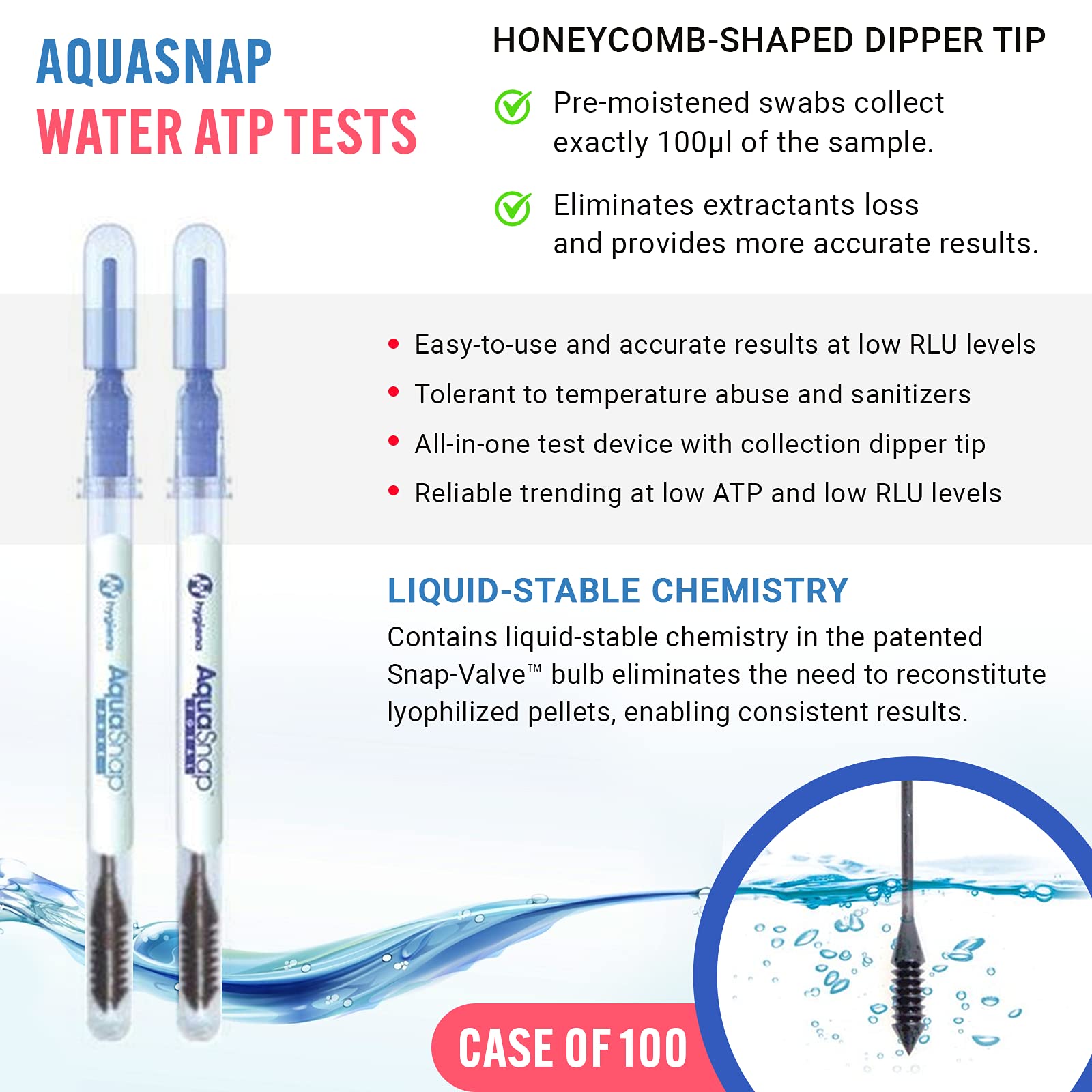 Hygiena Bio Shield Tech Aquasnap Free ATP Test Devices - AQ-100FX, Water ATP Testing Kits for Free ATP, Water Cooling Towers, Used Luminometers (100 Per Box)