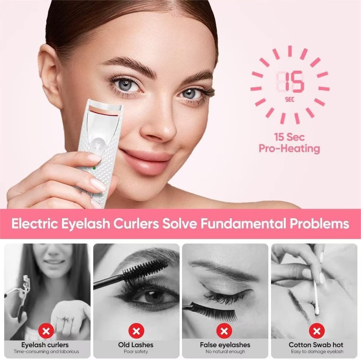 Heated Eyelash Curlers, Electric Eyelash Curler, USB Rechargeable Handheld Eyelash Curler, Quick Natural Curling, Long-Lasting Heated Lash Curling Tool for Women, Perfect Holiday Gift