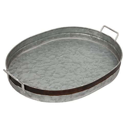 SOFE Oval Galvanized Metal Tray, Farmhouse Round Tray with Handles, Large Serving Tray Decorative and Rustic Candle Holder Tray, Coffee Table Tray Centerpieces for Dining RoomγLivingγKitchen