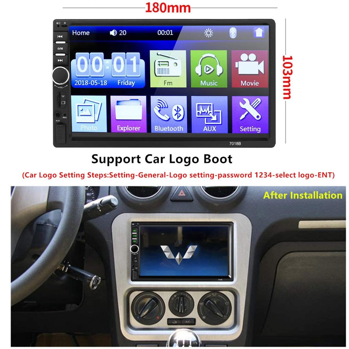 Double Din Car Stereo with Bluetooth 7 inch Touch Screen Car Radio with Backup Camera - Car Audio Receivers MP5 Media Player USB AUX SD Car Head Unit System Support Mirror Link & Remote Control