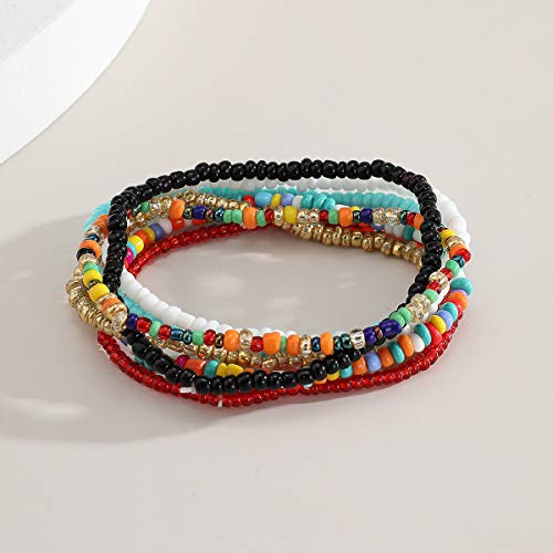 Xerling 7Pcs Bohemian Colorful Beaded Bracelets for Women Girls Aesthetic Beads Elastic Stretch Beaded Bracelet Set Multiple Layered Wrap Bangle Bracelet
