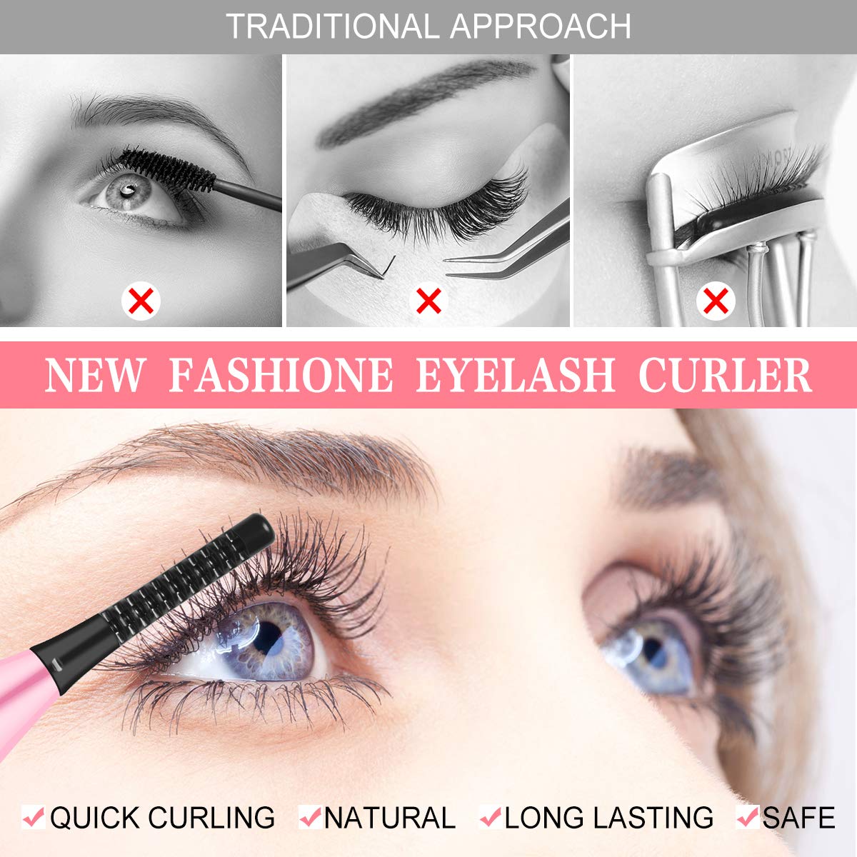 Heated Eyelash Curler, Portable USB Rechargeable, 4 Temperature Adjustable with LED Digital Display, Quick and Convenient Makeup and Beauty Eyelash Styling Tool