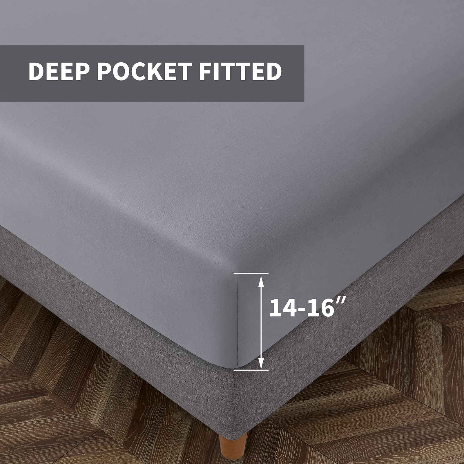 Entisn 4pcs 600 Thread Count 100% Cotton Sheets for Queen Size Bed, Grey Bedding Sheets & Pillowcases, Hotel Luxury Bed Sheet with Elasticized 16" Deep Pocket, Ultra-Soft & Silky Sateen Weave