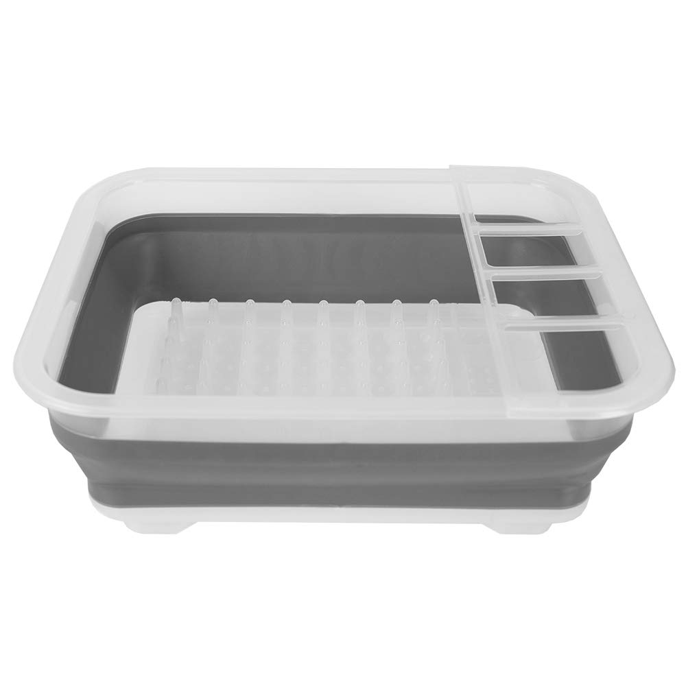 Home Basics Collapsible Dish Drying Rack; Foldable Camping Essentials (Grey/White) Pops Up 5" High/Folds Flat for Easy Storage in Kitchen Pantry, Under Sink, Great for Travel, RV, Camper