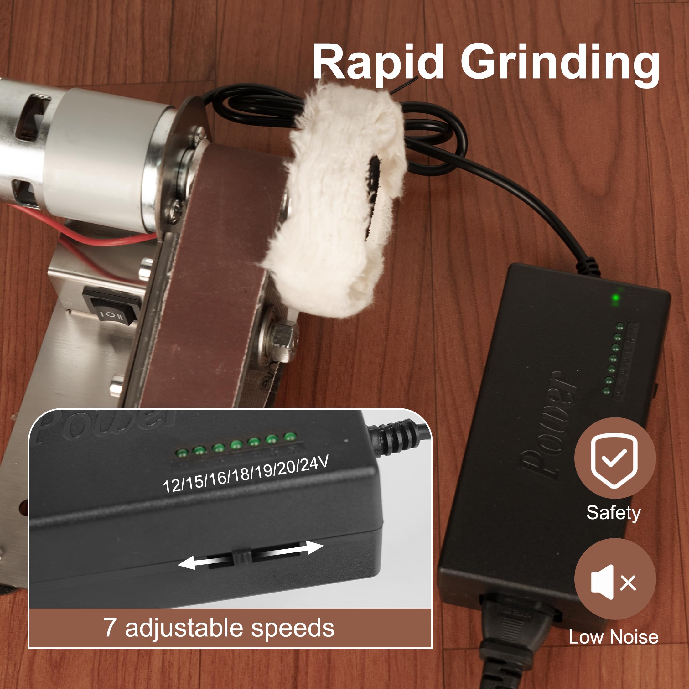 LAIWOO Mini Belt Sander, 15 Degree Electric Belt Sander, 7 Adjustable Speed Mini Bench Belt Grinder for Metal Working, Knife Making and DIY Woodworking