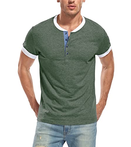 YeeHoo Men's Henley Short Sleeve Slim-Fit Casual T-Shirts with Button Placket Green
