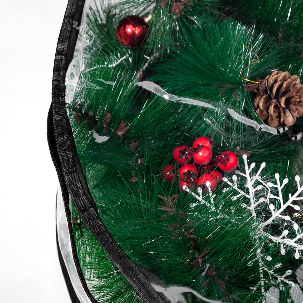 foci cozi 2-Pack Christmas Wreath Storage Container 24'', Clear Wreath Storage Bags with Dual Zippers for Xmas Seasonal Thanksgiving Holiday Artificial Wreath Storage