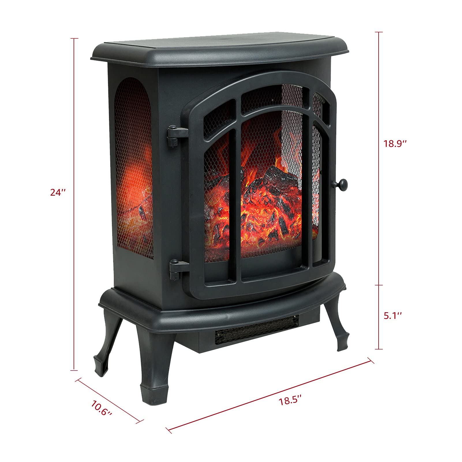 FLAME&SHADE Electric Fireplace Stove for Indoor use, 24 inch Portable Freestanding Space Heater with Remote