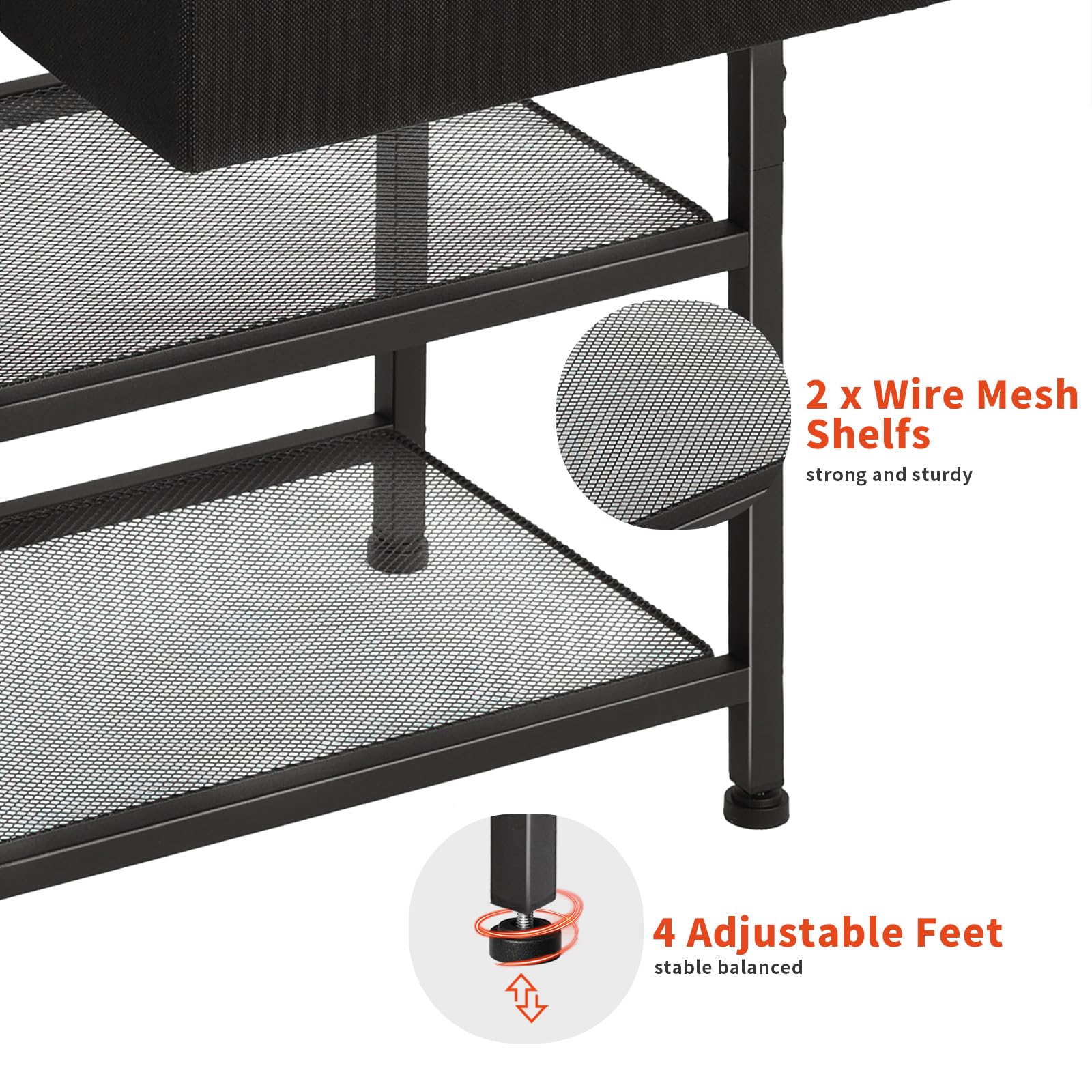 LAKEMID Nightstands Set of 2 with Drawer, Bedside Table End Table with 2 Layers Metal Shelf for Bedroom Sofa Couch (Black)