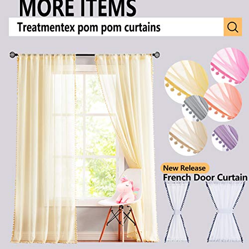 Pompom Window Curtains for Living Room Bedroom 95 inch Triple Weave Half Blackout Window Curtains for Hotel Guest Room Drapes 50" w x2 Panels Rod Pocket