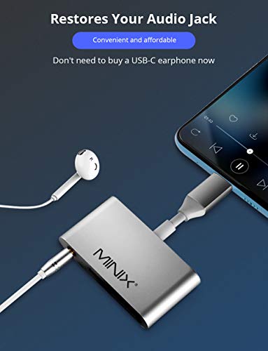 MINIX NEO C-HAGR, USB-C 3.5mm Audio Jack Adapte with to 4K @ 60Hz Display Output, Multi OS Support macOS, iPadOS, Android OS and Windows OS. Silver