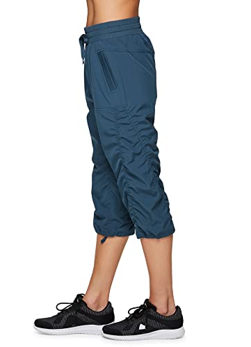 RBX Women's Stretch Woven Lightweight Body Skimming Drawstring Capri Pant Vista Teal XL
