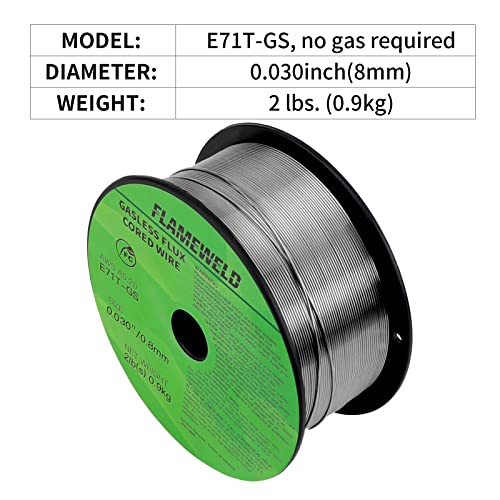 Flameweld MIG Welding Wire - E71TGS .030 Inch (0.8 mm) Flux Core Gasless MIG Wire, Mild Carbon Steel MIG Welding, 2Lbs Spool