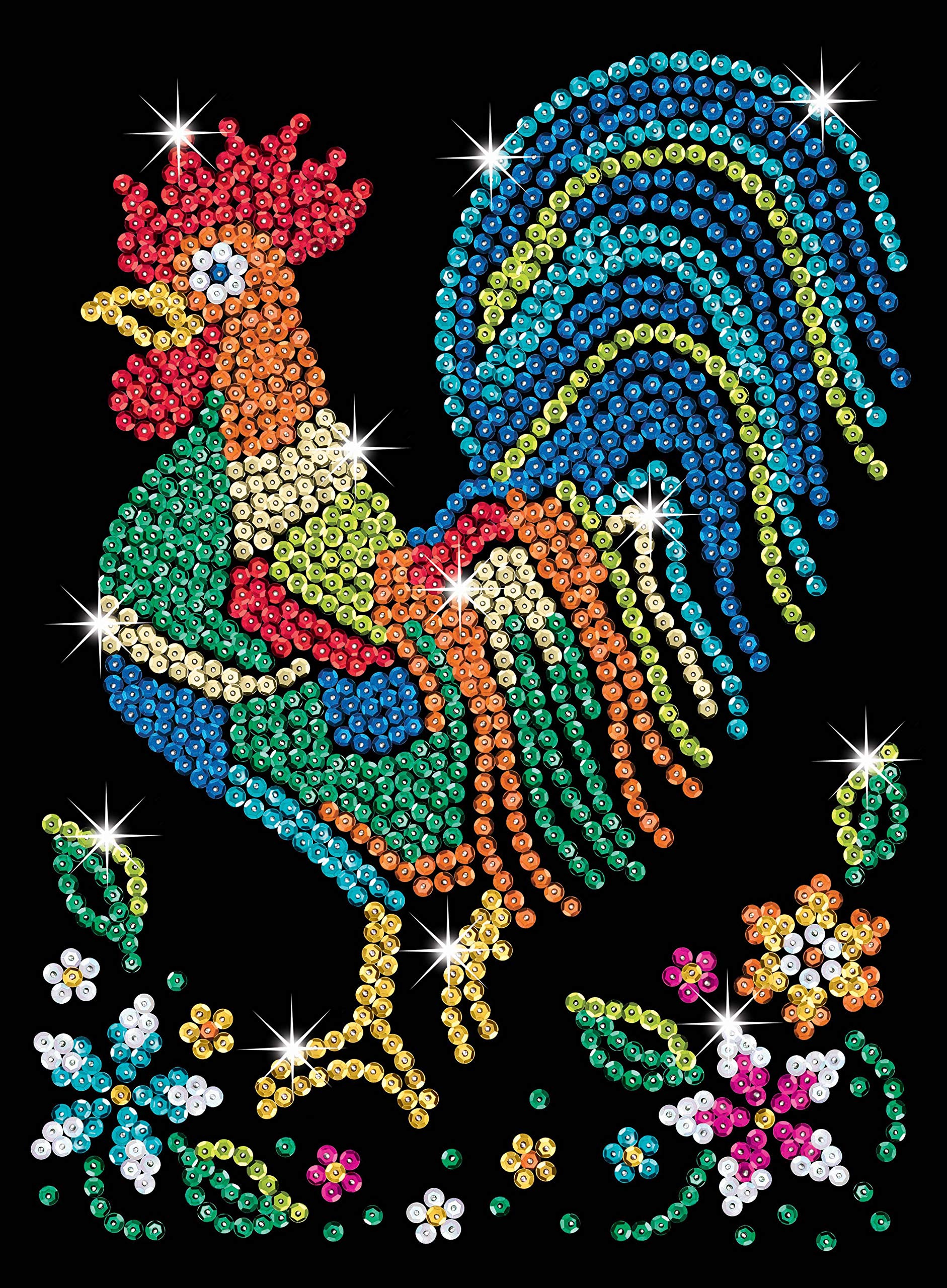 Sequin Art Red Rooster Cockerel, Sparkling Arts and Crafts Kit; Creative Crafts for Adults and Kids