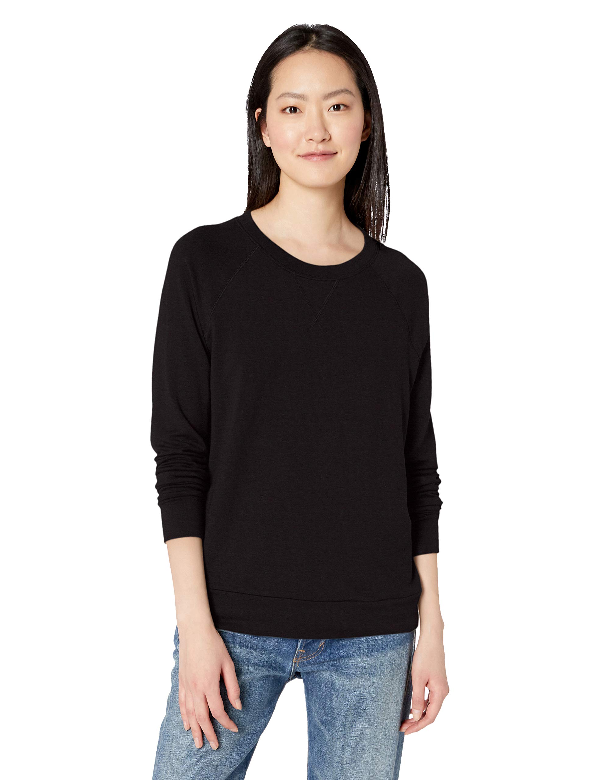 Daily Ritual Women's Supersoft Terry Relaxed-Fit Long-Sleeve Raglan Sweatshirt, Black, Large