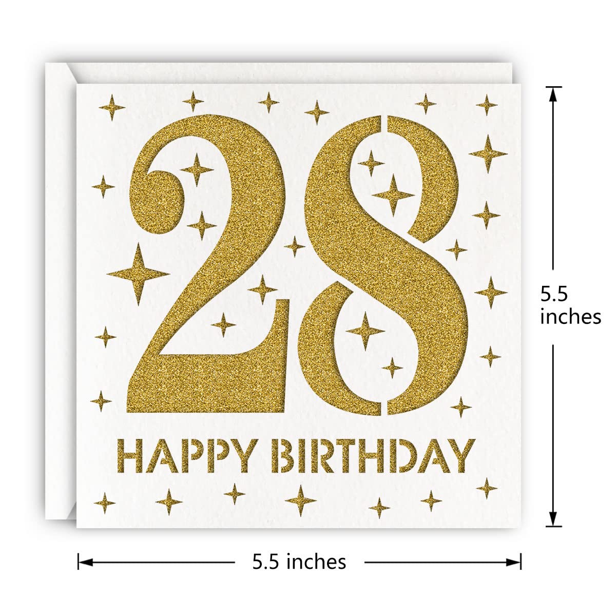 MAGJUCHE Gold 28th Birthday Card, Laser Cut Glitter Woman Man Age 28 Gift For Daughter, Sister