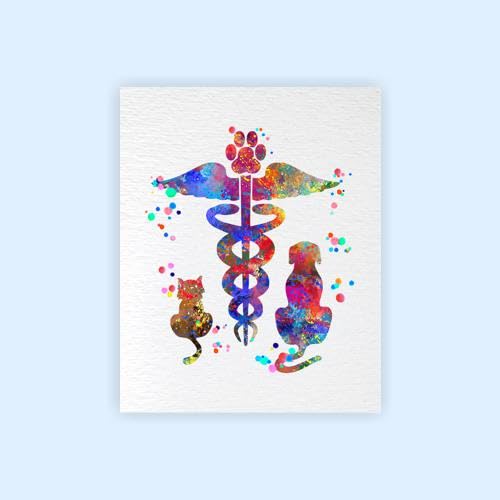 Dignovel Studios 8X10 Unframed Veterinary Caduceus Animal Clinic Pet Watercolor Art Print Poster Housewarming Wall Art Giclee Office Home Decor DN539