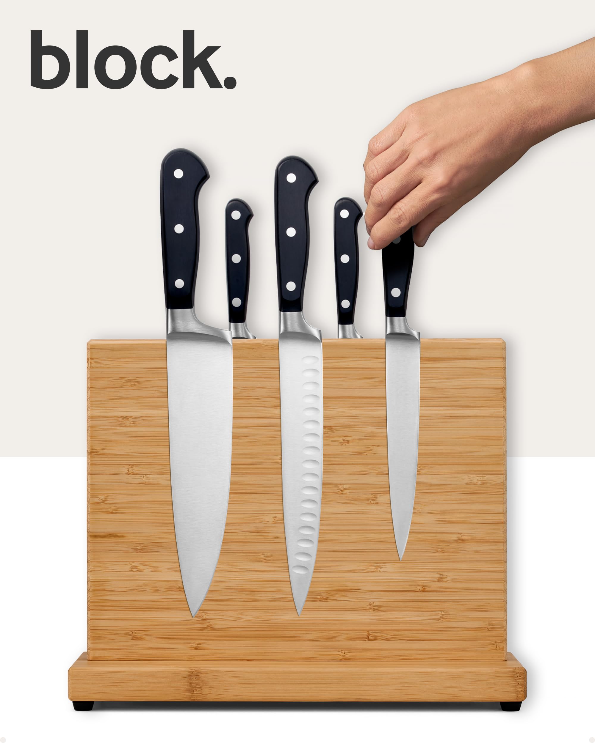 LARHN Magnetic Knife Block - Powerful Double-Sided Wooden Magnetic Knife Holder for up to 9β³ Knives - Supplied as Empty Knife Block Without Knives