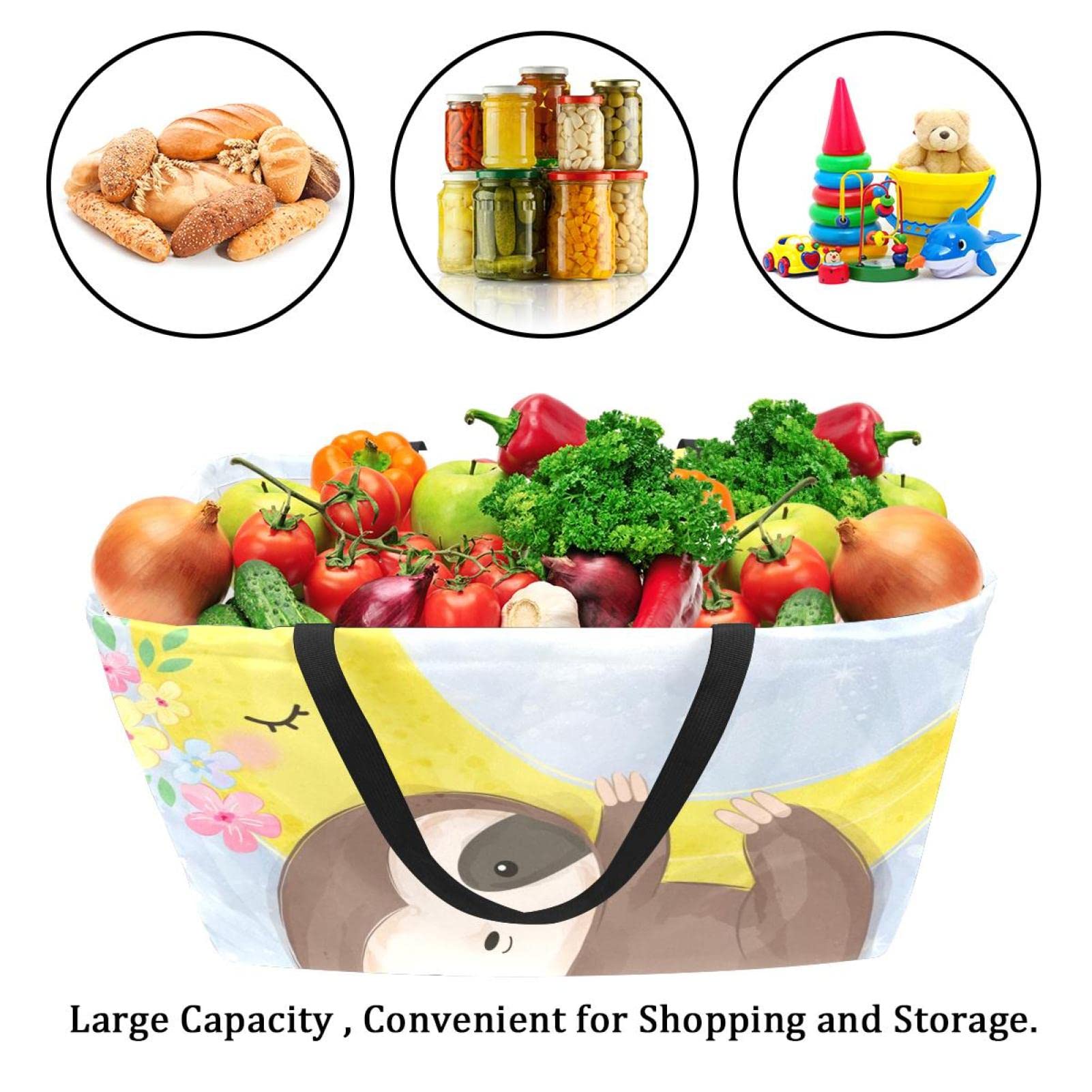 Reusable Shopping Basket Watercolor Sloth Portable Folding Picnic Grocery Bags Laundry Basket Shopping Tote Bag
