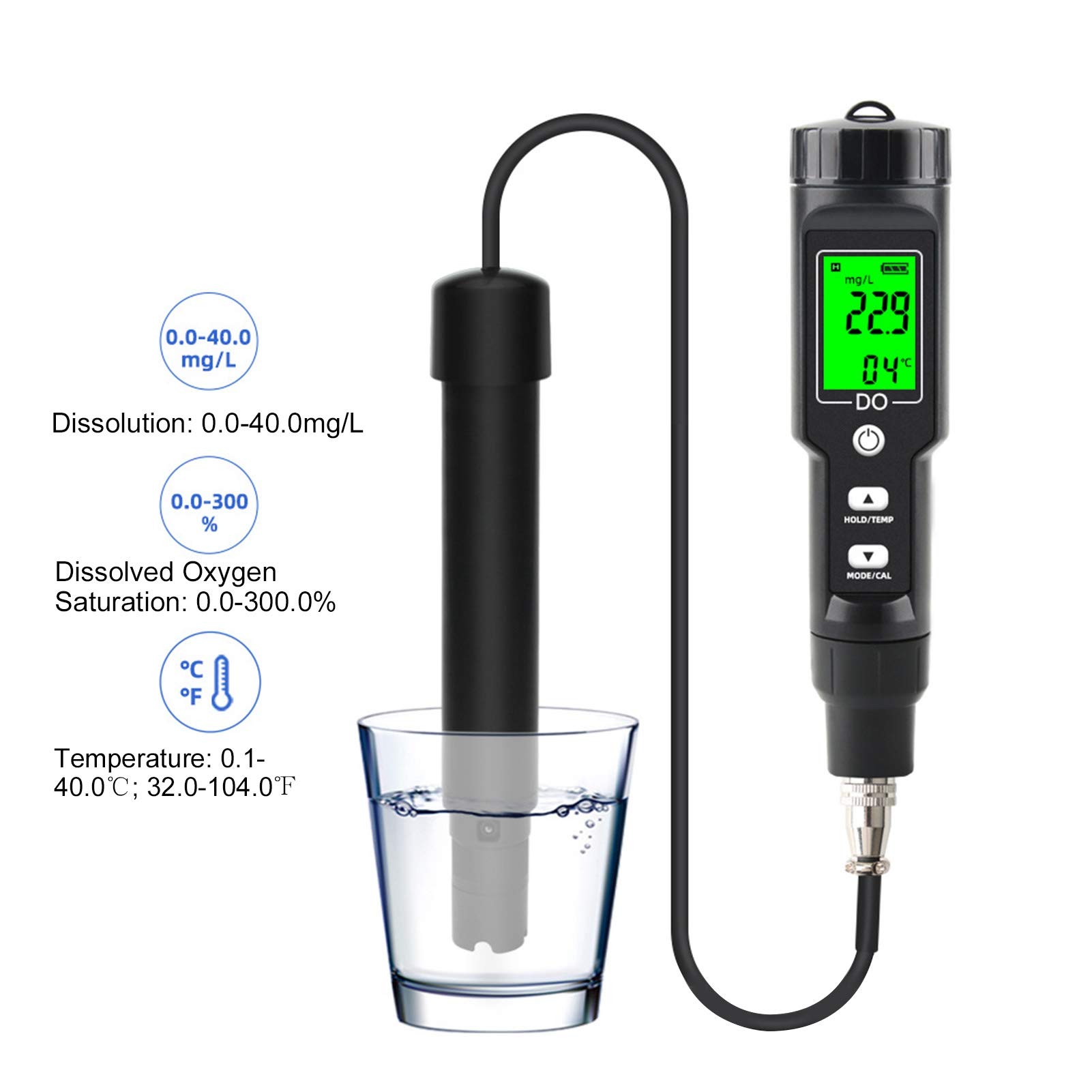 Hyuduo Digital Dissolved Oxygen Meter PH Water Quality Temperature and Humidity Meter Analyzer for 0.0β40.0mg L Oxygen Concentration Portable DO Pen
